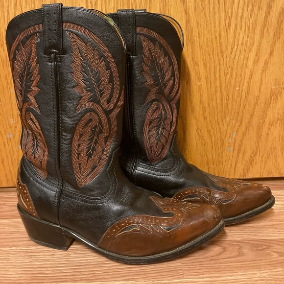 Shoes | Two Tone Black And Brown Leather Cowboy Boot Size 9w | Poshmark